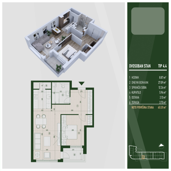U blizini Čaira i Kliničkog centra, Dvosoban stan na prodaju, 60.01m2, 127.180€