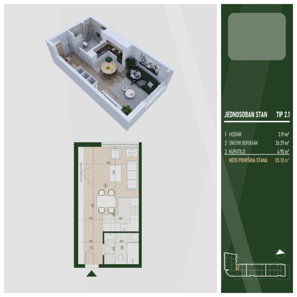 U blizini Kliničkog centra, Jednosoban stan na prodaju, 35.1m2, 81.862€