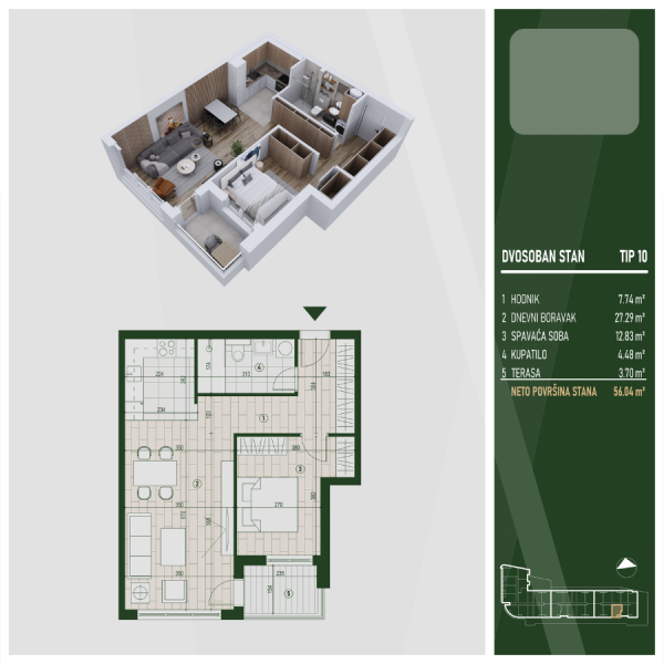 U blizini parka Čair, Dvosoban stan na prodaju, 56.04m2, 119.674€