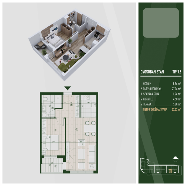 U blizini parka Čair, Dvosoban stan na prodaju, 52.22m2, 119.284€