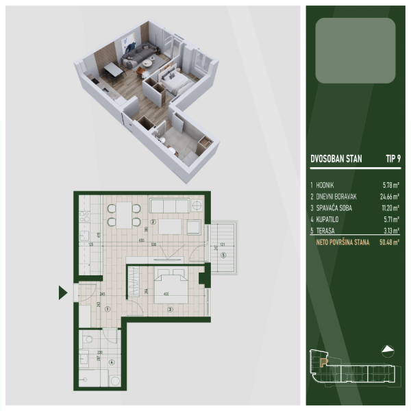 U blizini parka Čair, Dvosoban stan na prodaju, 50.48m2, 109.678€