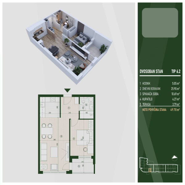 U blizini parka Čair, Dvosoban stan na prodaju, 49.7m2, 107.312€