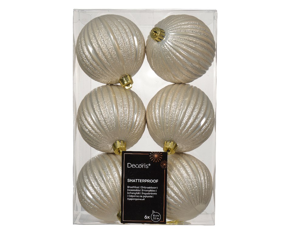 NG dekoracija - HANGING BAUBLE SET 6pcs 8cm 021047 - Pearl - KMG