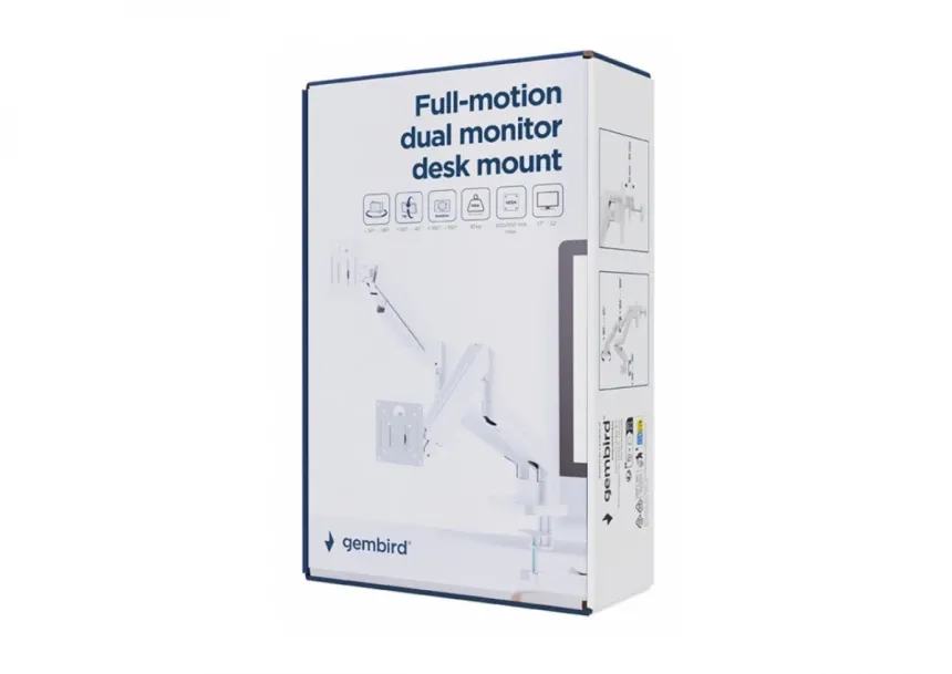 MA-DA2-06-W Gembird Podesivi dupli stoni drzac za monitor, tilt, 17-32 max.10kg White