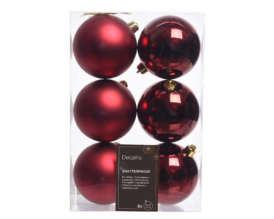 NG dekoracija - HANGING BAUBLE SET MIX 6pcs 8cm 022053 - Oxblood - KMG