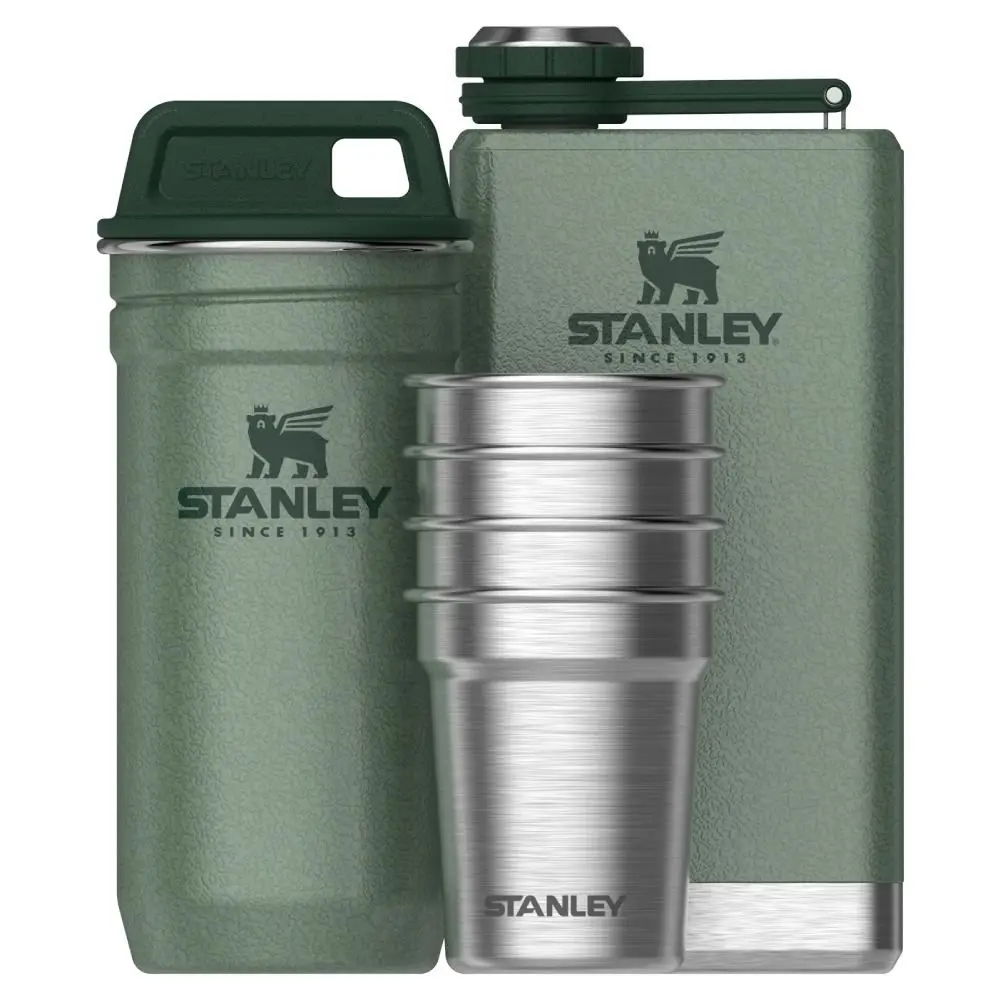 STANLEY Pre Party Shot Glass + Flask Hammertone Green Set