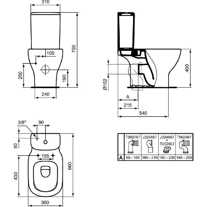 Ideal Standard TESI WC monoblok Aquablade BLACK + daska