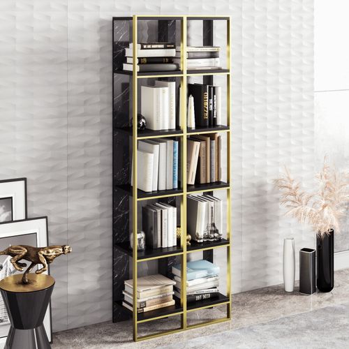 Polka 2 - Black Gold Black Bookshelf