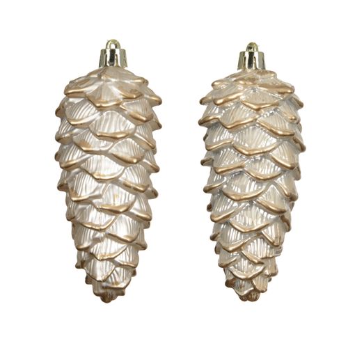 Novogodišnja dekoracija - HANGING PINECONE SET 2pcs 12cm 028502 - Pearl - KMG