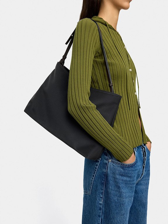 NYLON EFFECT SHOPPER BAG WITH PENDANT