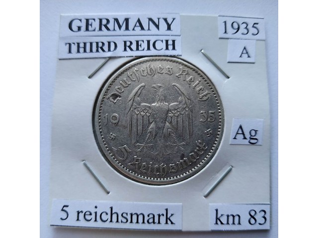 GERMANY Third Reich - 5 reichsmark 1935 A - srebro