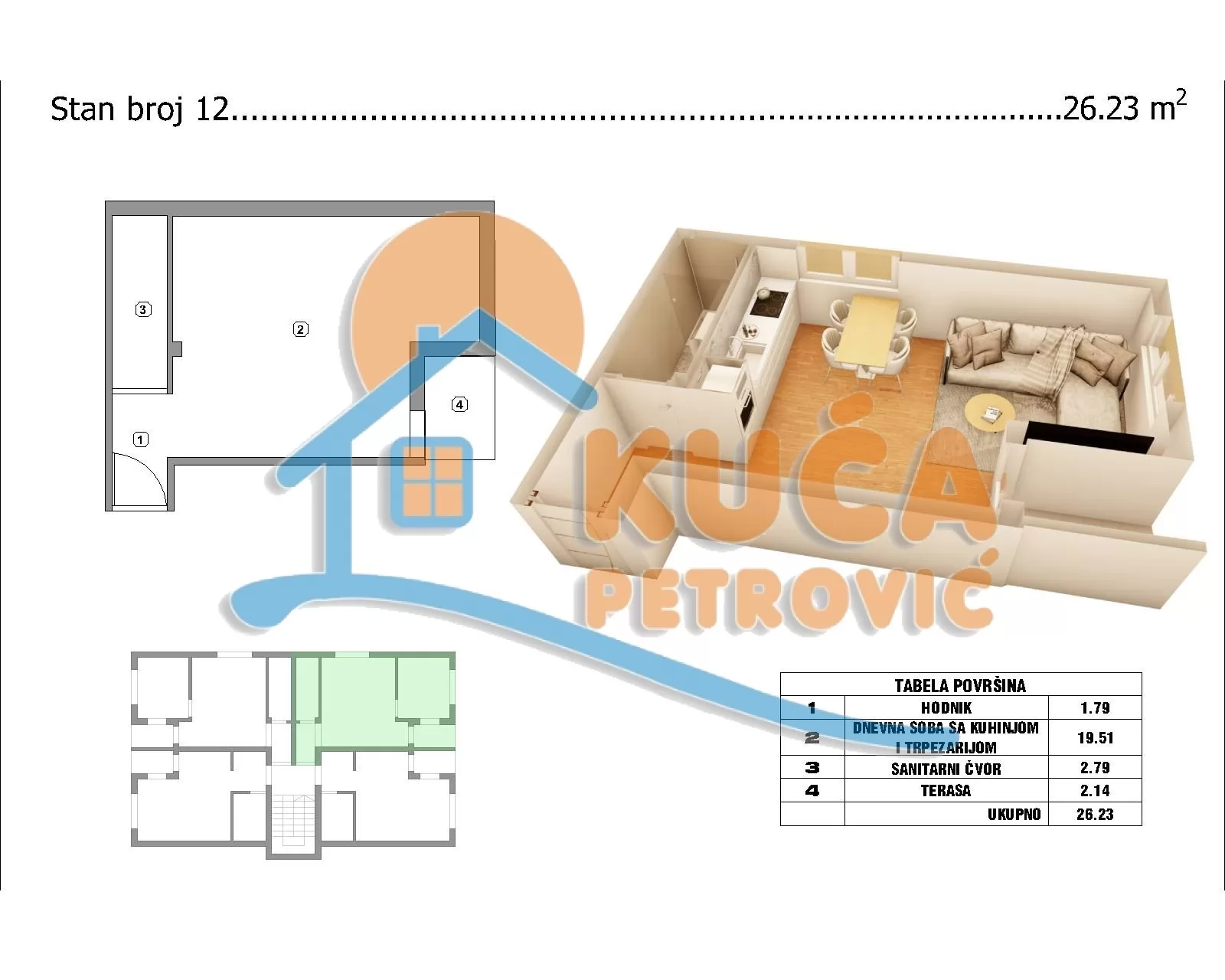 Jednosoban stan, 26 m2, Crveni krst, Pribojska ID: p-015134