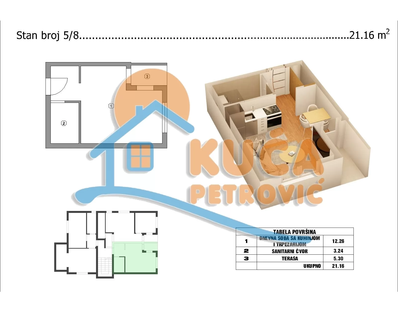 Jednosoban stan, 21 m2, Crveni krst, Pribojska ID: p-015130