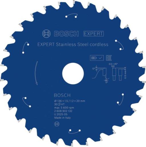 Bosch EXPERT Stainless Steel aku list kružne testere, 136x1.5/1.2x20mm, T30, 2608902132