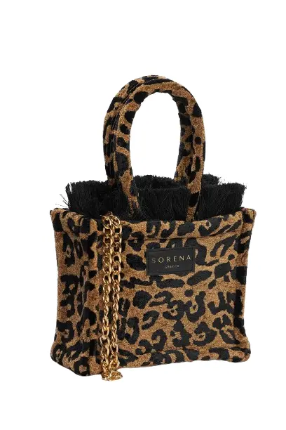 Sorena Handmade Ženska mini tote torba Leopard velvet, Braon