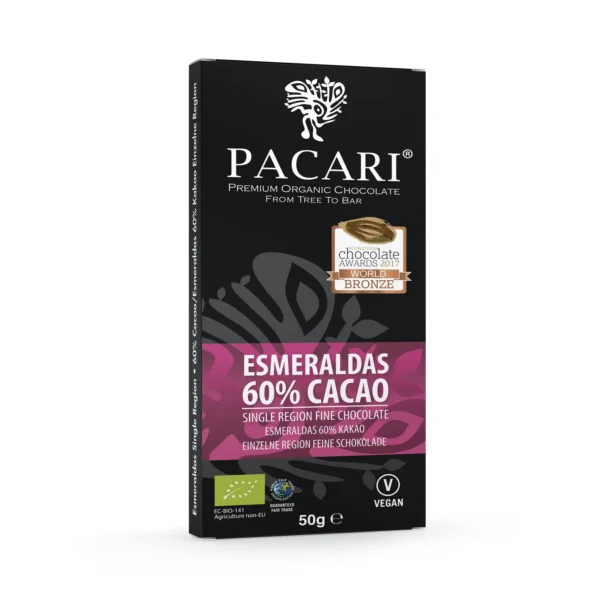 Paccari organska čokolada sa 60% kakaa – Esmeralda – 50g