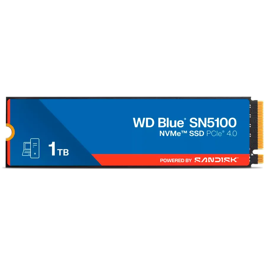 SSD WD Blue SN5100 1TB M.2 2280 PCIe Gen4 x4 NVMe QLC 3D, Read/Write: 7100/6700 MBps, IOPS 1000K/1300K, TBW: 600