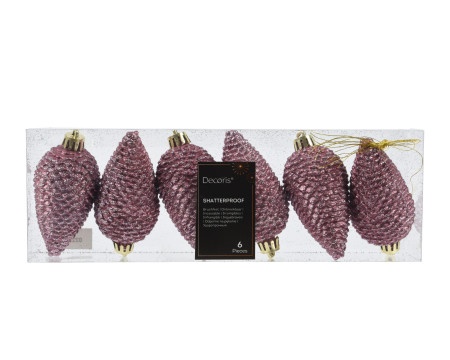 Novogodišnja dekoracija - hanging pinecone set 6pcs 8cm 022697 - vintage pink - kmg ( 044457 )