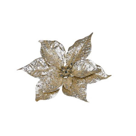 Novogodišnja dekoracija - poinsettia glitter 24cm 733025 - gold - kmg ( 044505 )