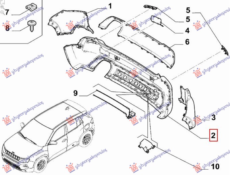 ZADNJI BRANIK CENTRALNI (4 PDC SENZORI) (O) JEEP AVENGER (2022-) (OEM: 735790334)