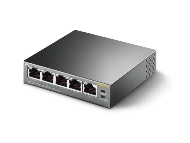 TP LINK TL-SG1005P Svič Gigabit 5xRJ45, 10/100/1000Mbps, 4xPoE port, 56W PoE, Metalno kućište