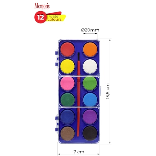 Vodene boje 12 boja 20mm Memoris MS17008 5751