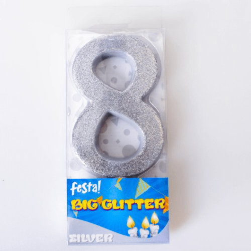 Svećica broj 8 silver Big glitter 710158