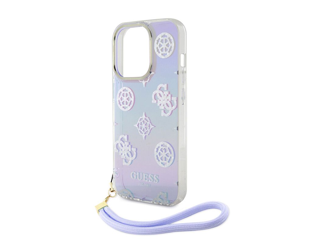 Futrola Guess Hc PC TPU Iridescent Glitter Pattern Peony Cordstrap - iPhone 15 ljubicasta (GUHCP15SHPELISU)