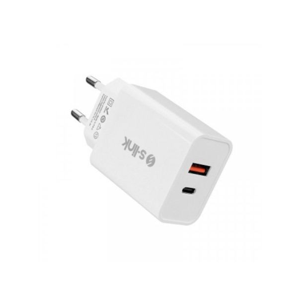 S-LINK SL-EC60 kucni punjac adapter USB-A/ USB-C, beli