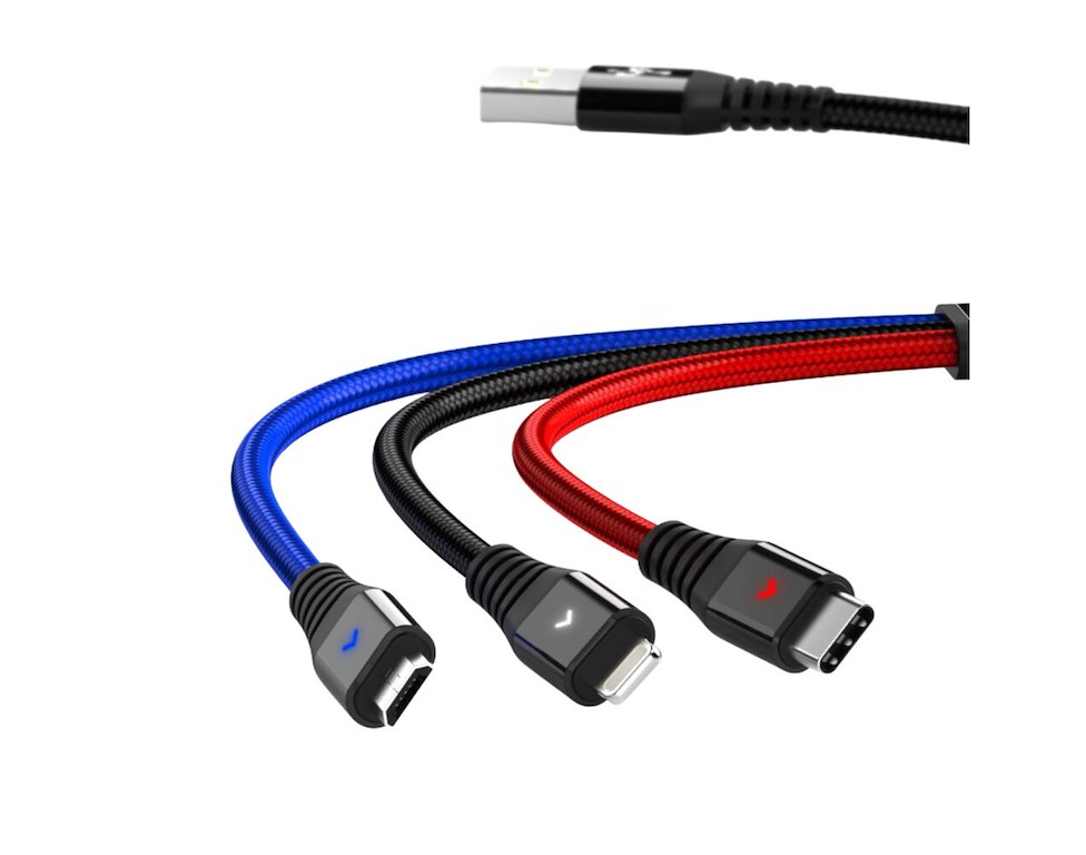 Data kabl KONFULON DC08, 2.4A, 3u1 USB na micro, lightning, Type C 1.2m