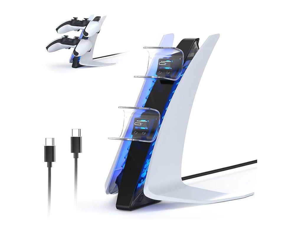 Dobe TP5-0557 stalak-punjac - dva gamepada sa osvetljenjem PS5 beli