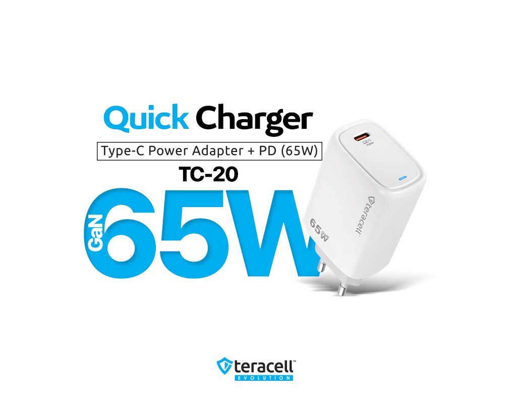 Kucni punjac Teracell Evolution TC-20, GAN, PD Fast charging 65W beli CE