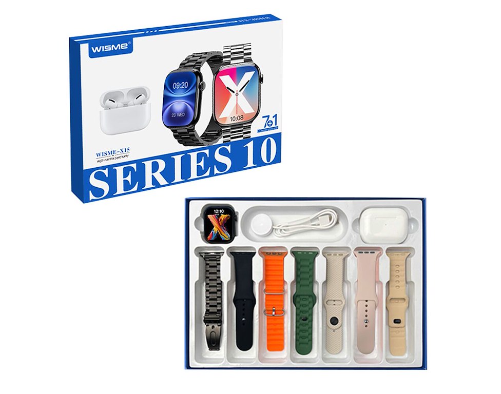 Smart watch WISME-X15 crni i bluetooth slusalice set (7 narukvica) (MS)