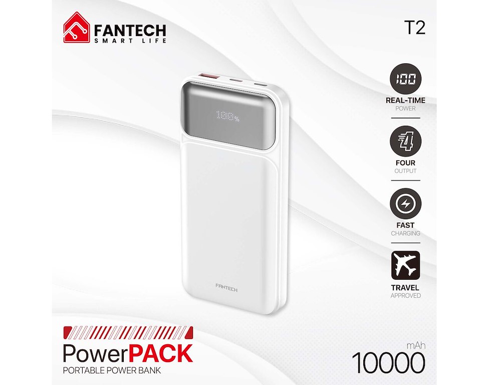 Univerzalna Back Up Baterija Prenosiva baterija Fantech T2 10000mAh QC, PD, 22.5W beli