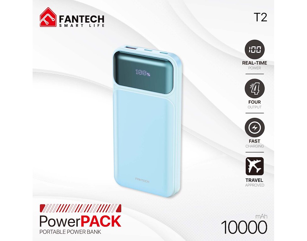 Univerzalna Back Up Baterija Prenosiva baterija Fantech T2 10000mAh QC, PD, 22.5W plavi