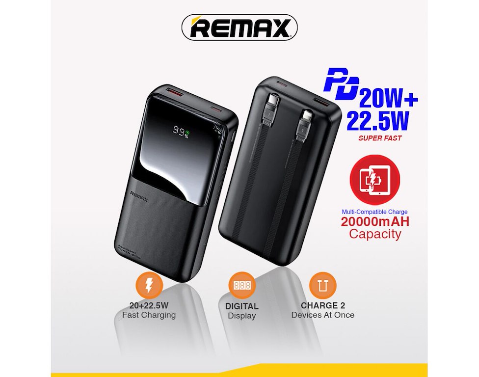 Univerzalna Back Up Baterija prenosiva baterija REMAX Cynlle Series RPP-680 PD 20W+QC 22.5W 20000mAh crni
