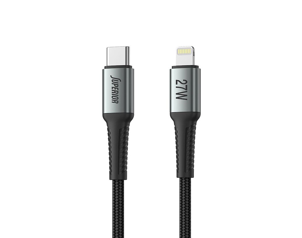 USB data kabl Superior SU-K101 pleteni 27W 3A Type-C na Lightning 1m crni (MS)