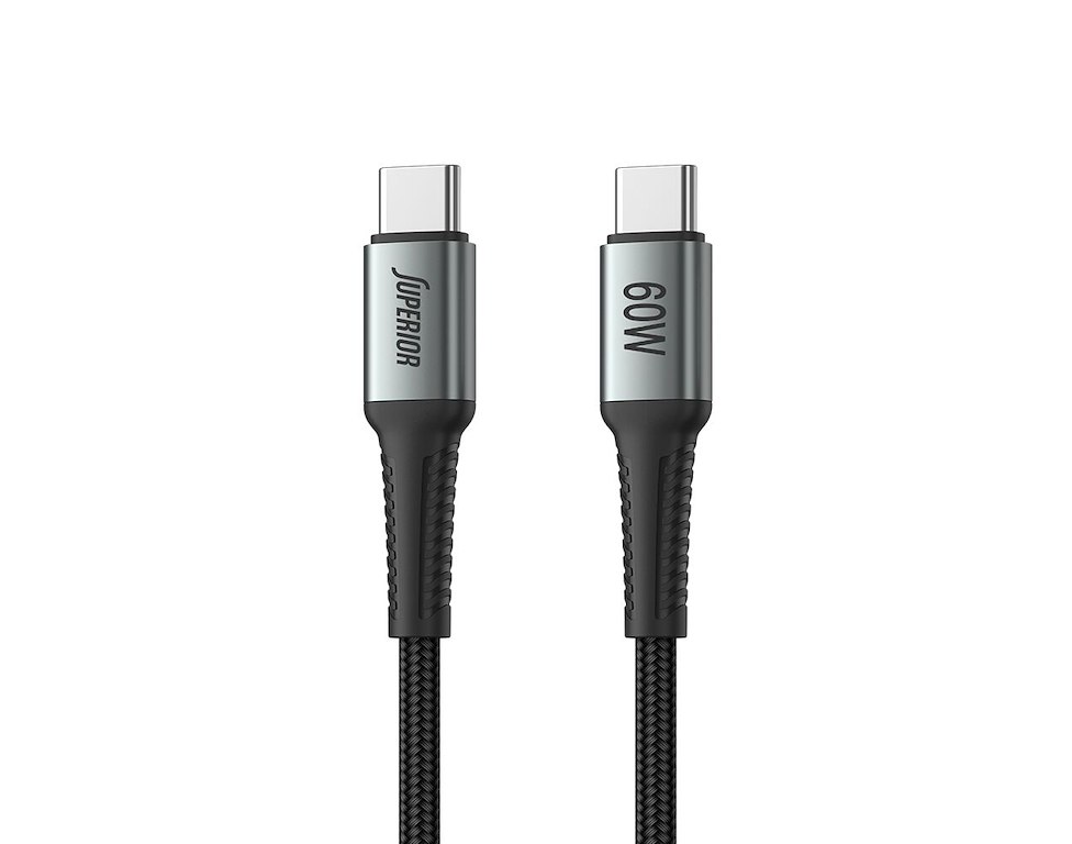 USB data kabl Superior SU-K102 pleteni Fast 60W 3A Type-C na Type-C 1m crni (MS)