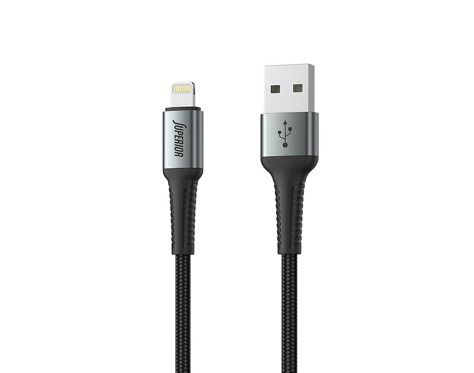 USB data kabl Superior SU-K104 pleteni Fast 12W 2.4A USB A na Lightning 1m crni (MS)