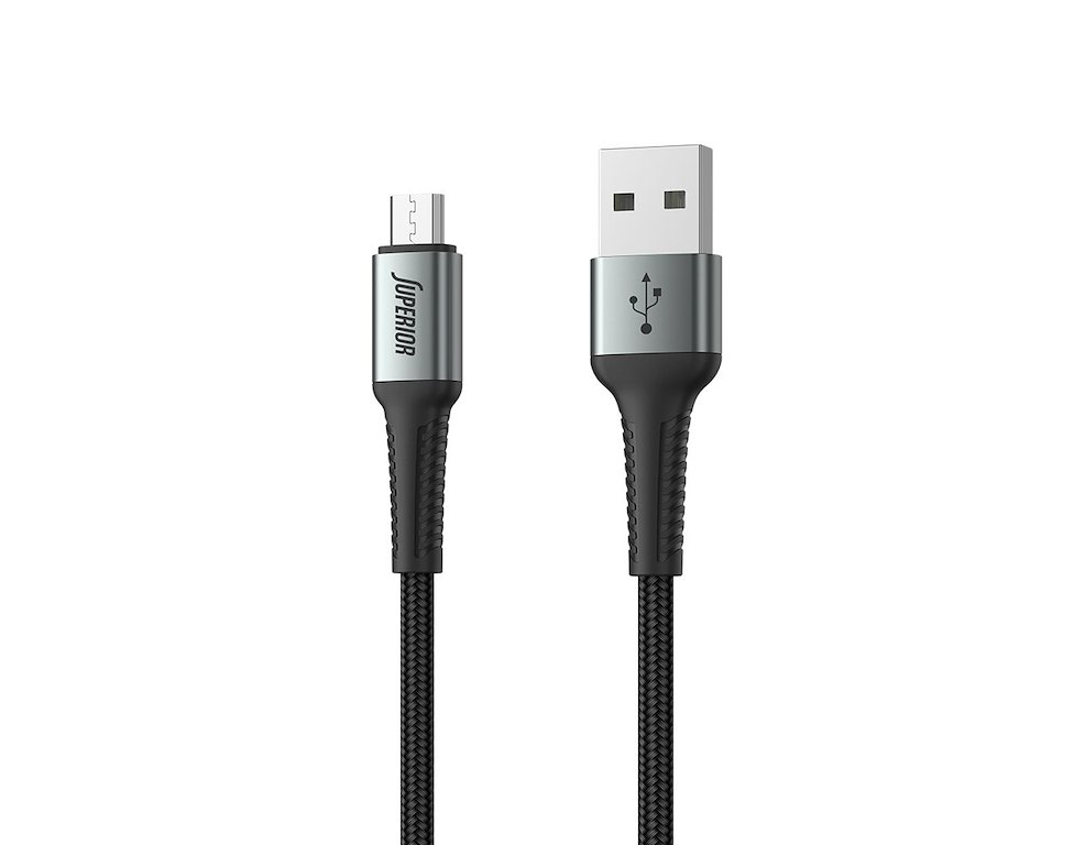 USB data kabl Superior SU-K104 pleteni Fast 12W 2.4A USB A na Micro 1m crni (MS)