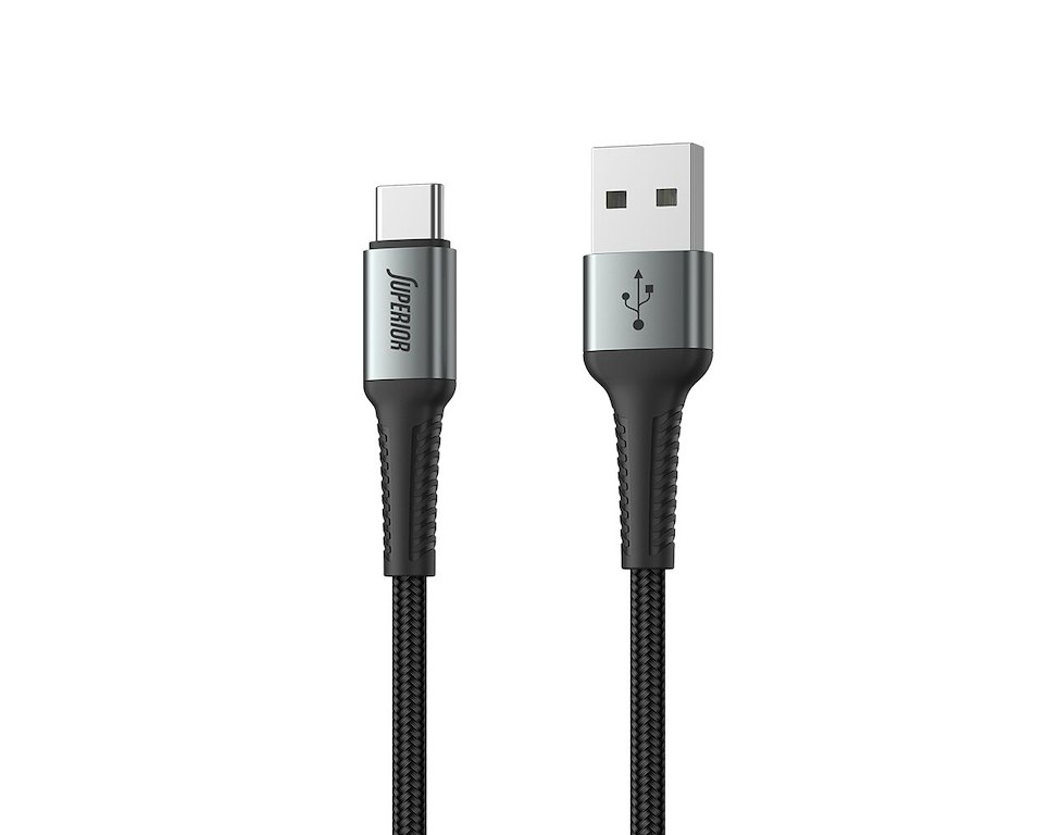 USB data kabl Superior SU-K104 pleteni Fast 27W 3A USB A na Type-C 1m crni (MS)