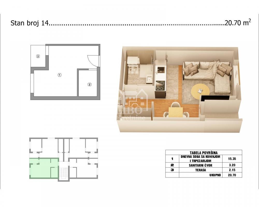 Garsonjera u novoj zgradi P=19m2 ID#2343 36.500 €