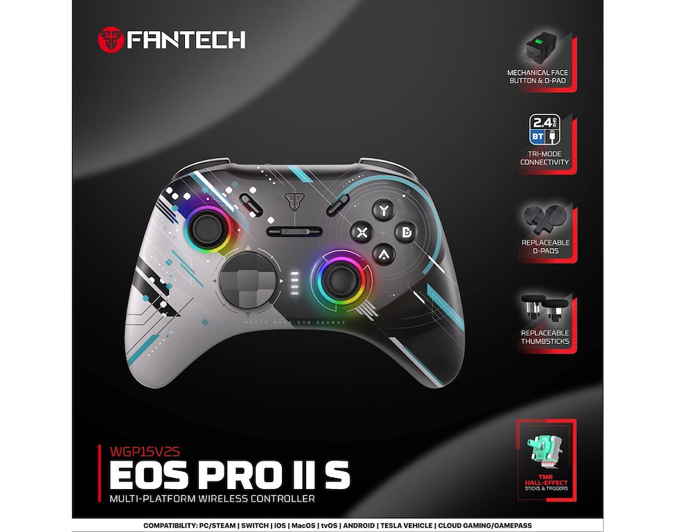 Joypad wireless Fantech WGP15V2S EOS PRO II S Geminus multiplatform RGB crni