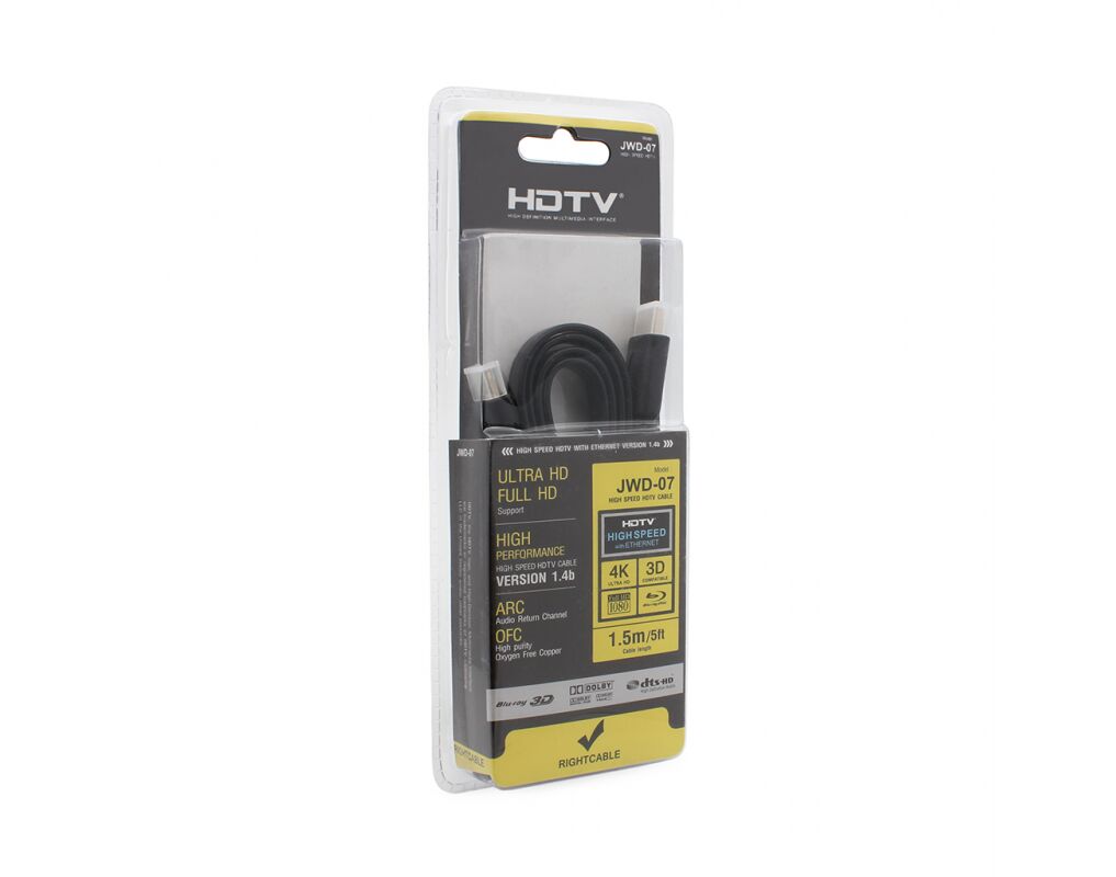 Kabl Flet HDMI na HDMI bakarni 1.5m crni JWD-07