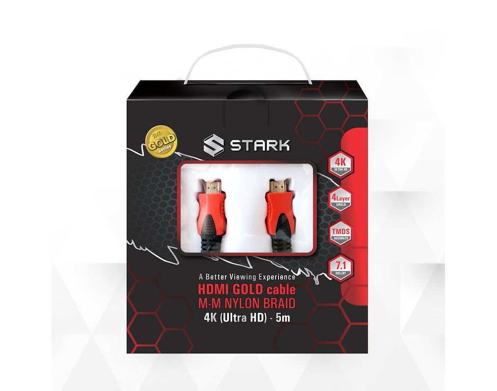 Kabl STARK HDMI M-M pozlacen 4K pleteni 5m