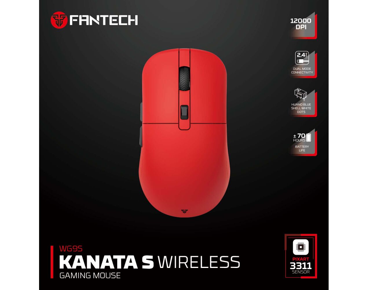 Mis Wireless Gaming Fantech WG9S Kanata S crveni