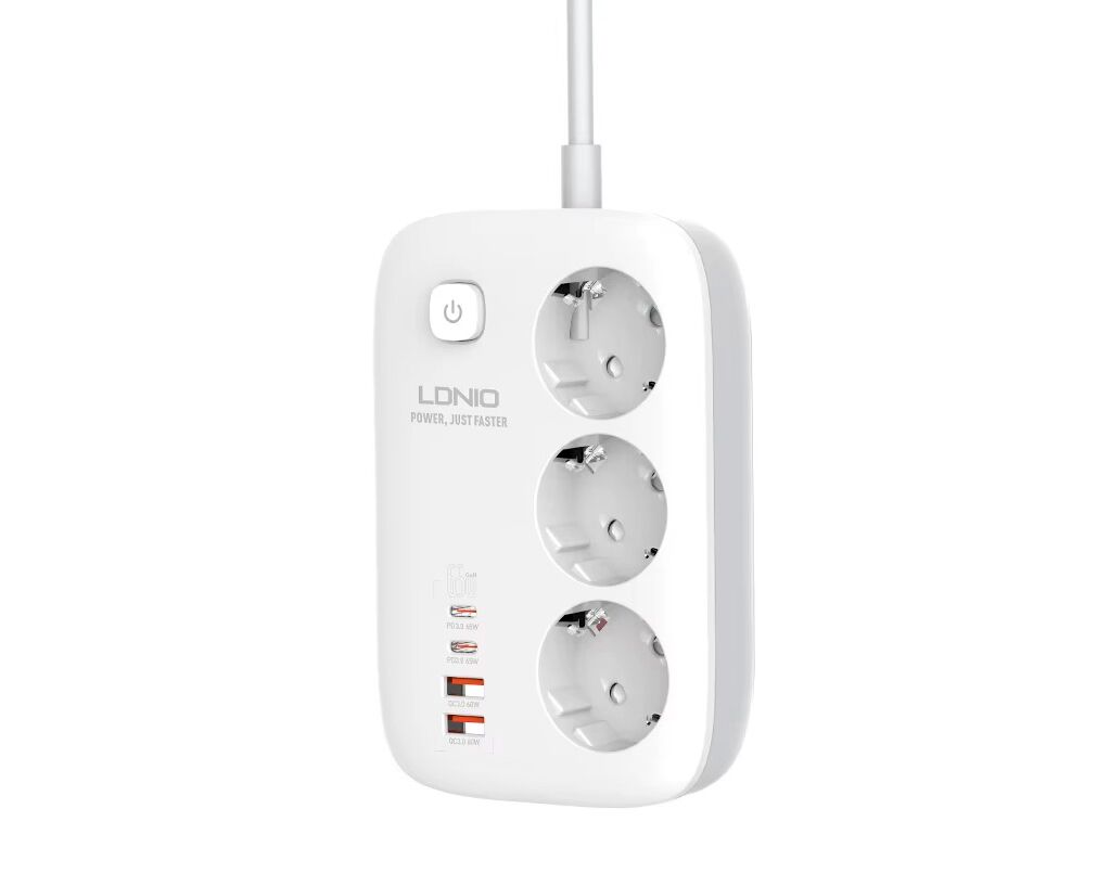 Produzni kabl LDNIO SE3436 3250W EU 3 uticnice + 2xUSB QC 60W, 2xPD 65W, PPS, GaN 2m beli