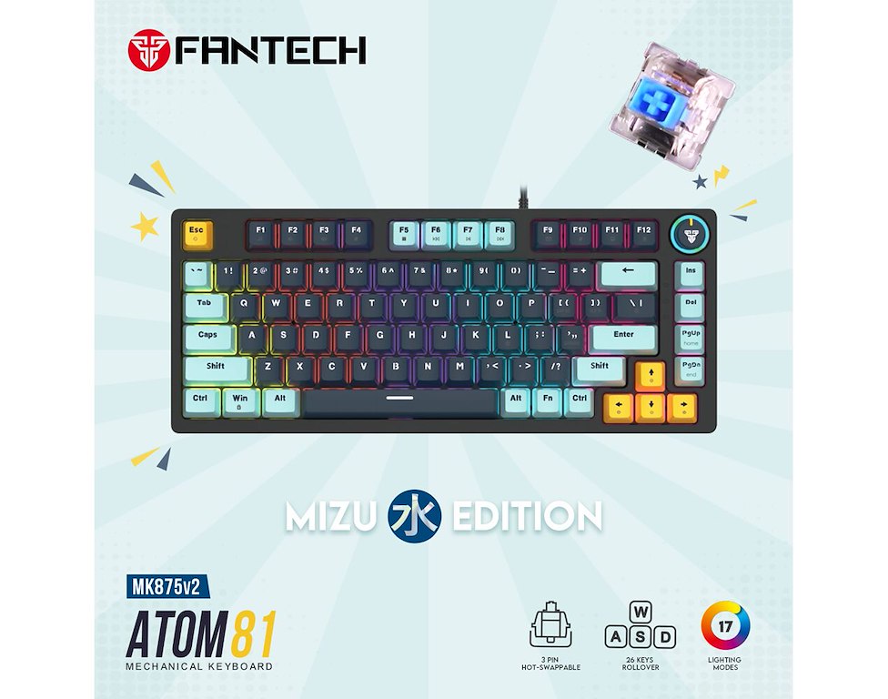 Tastatura Mehanicka Gaming Fantech MK875 RGB Atom 81 Navy (Blue switch)