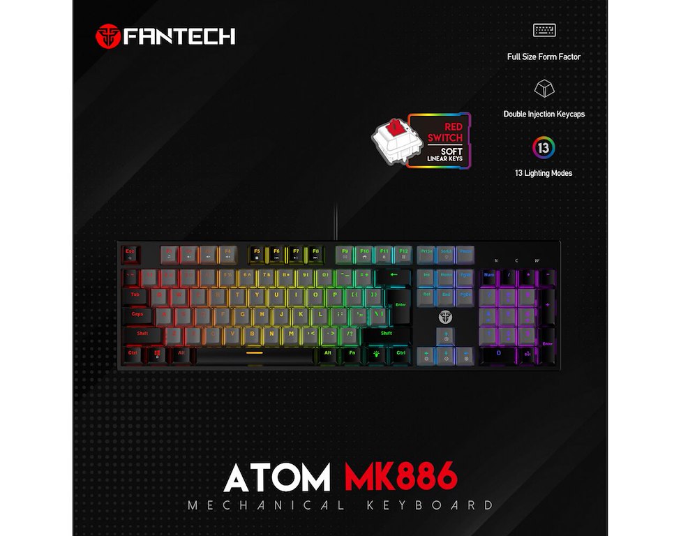 Tastatura Mehanicka Gaming Fantech MK886 RGB Atom siva (Red switch)