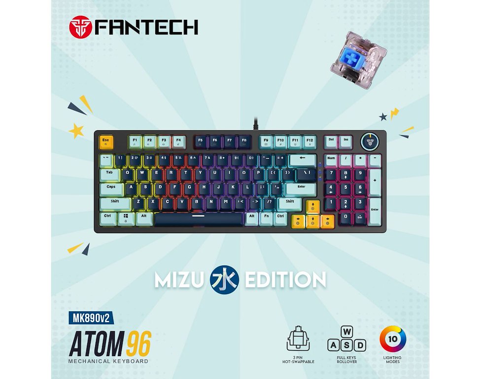 Tastatura Mehanicka Gaming Fantech MK890 RGB Atom 96 Navy (Blue switch)